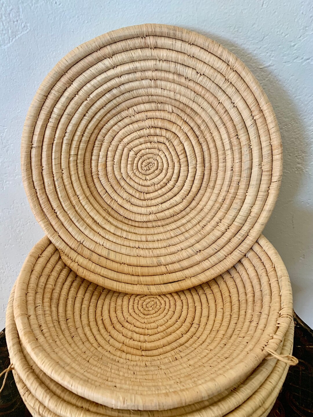 East African Handmade Raffia Baskets, Neutral Color, 12 Inch Diameter ...