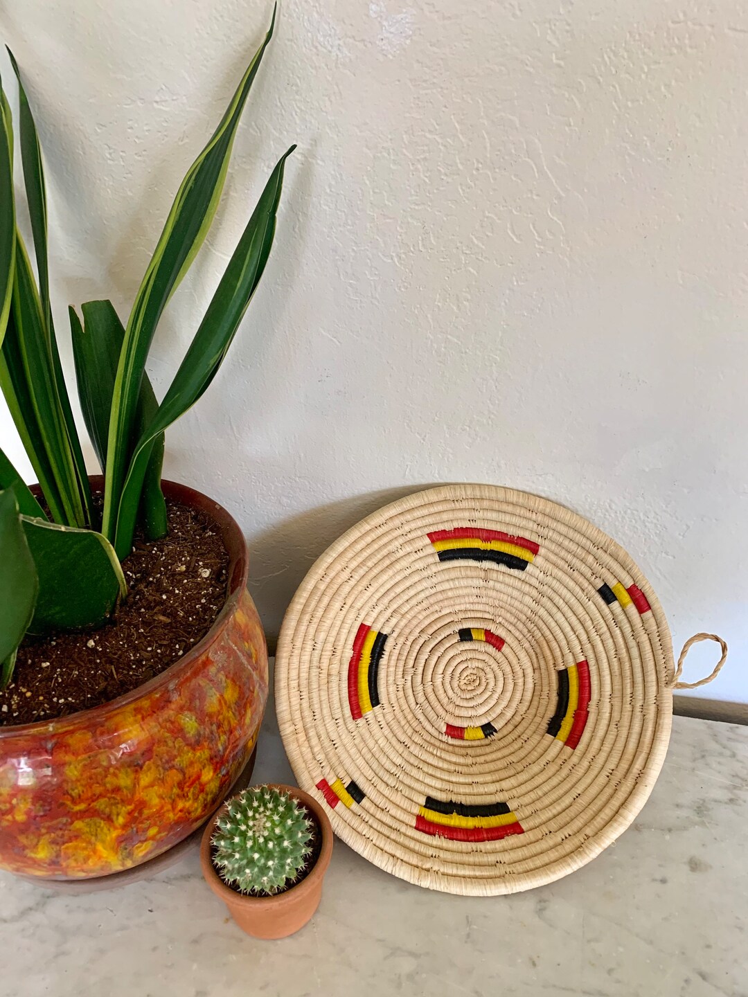 Handmade Ugandan Grass Basket, Flag Pattern Wall Decor (12" Diameter ...