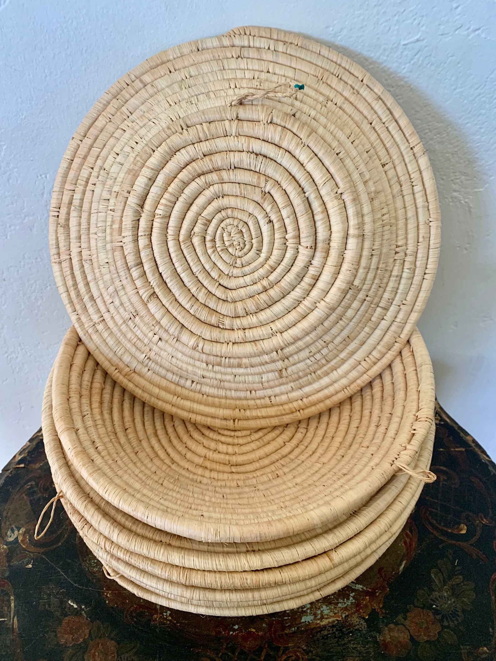 East African Handmade Raffia Baskets, Neutral Color, 12 Inch Diameter ...