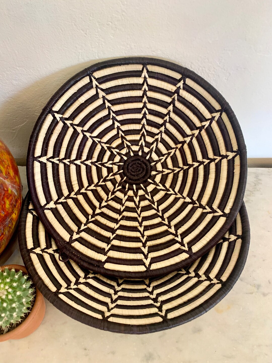 Beautiful Ugandan Raffia Baskets, Black and Cream Geometric Design ...