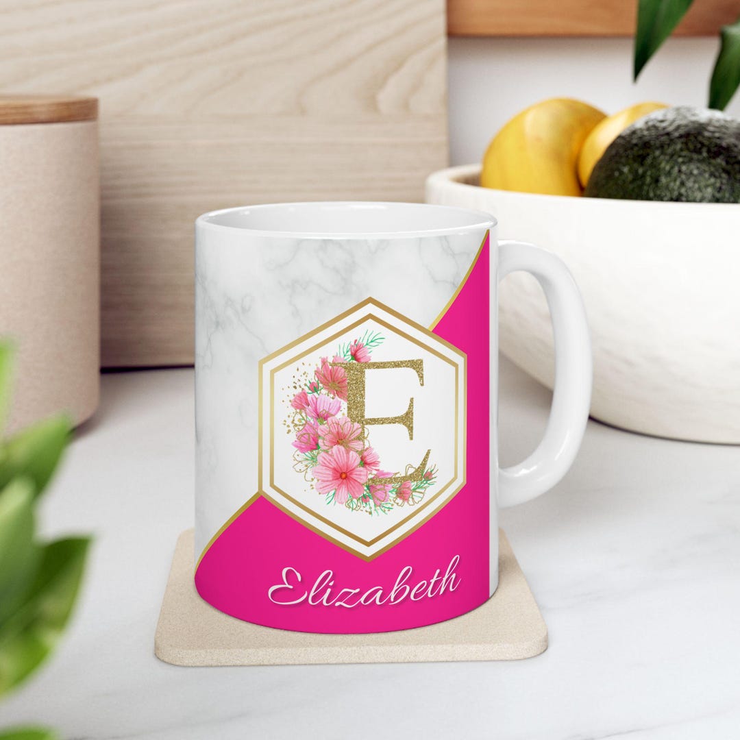 Marble Gold Monogram Mugs, Personalized 11oz Coffee Mug, Custom Name ...