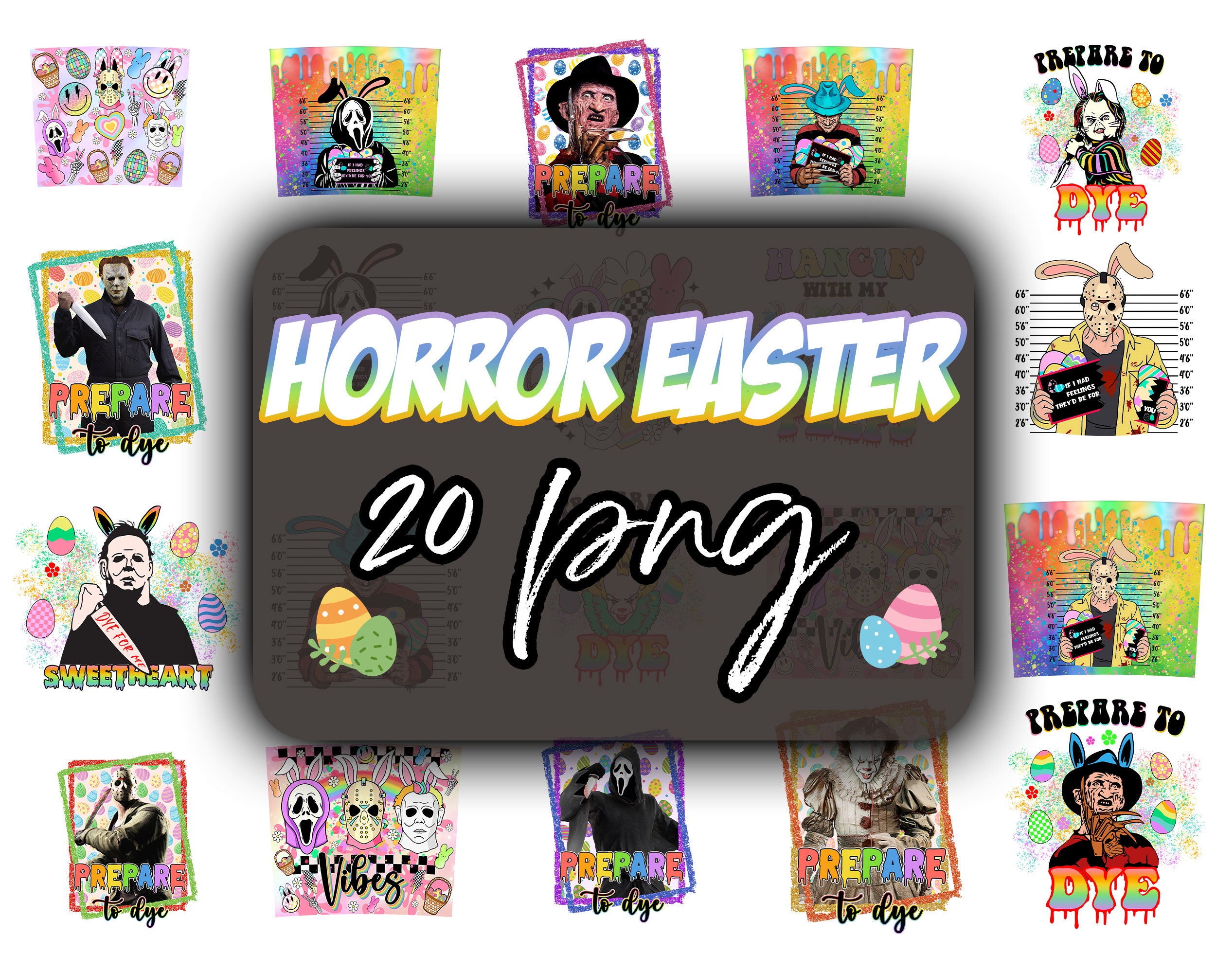 20 Killer Easter Chibi Cartoon Png Bundle, Horror Easter Png Bundle ...