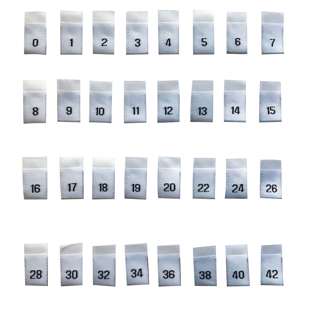 WHITE Woven Size Pips Labels 1-42 Numeralclothing Labels Size Tabs Size ...