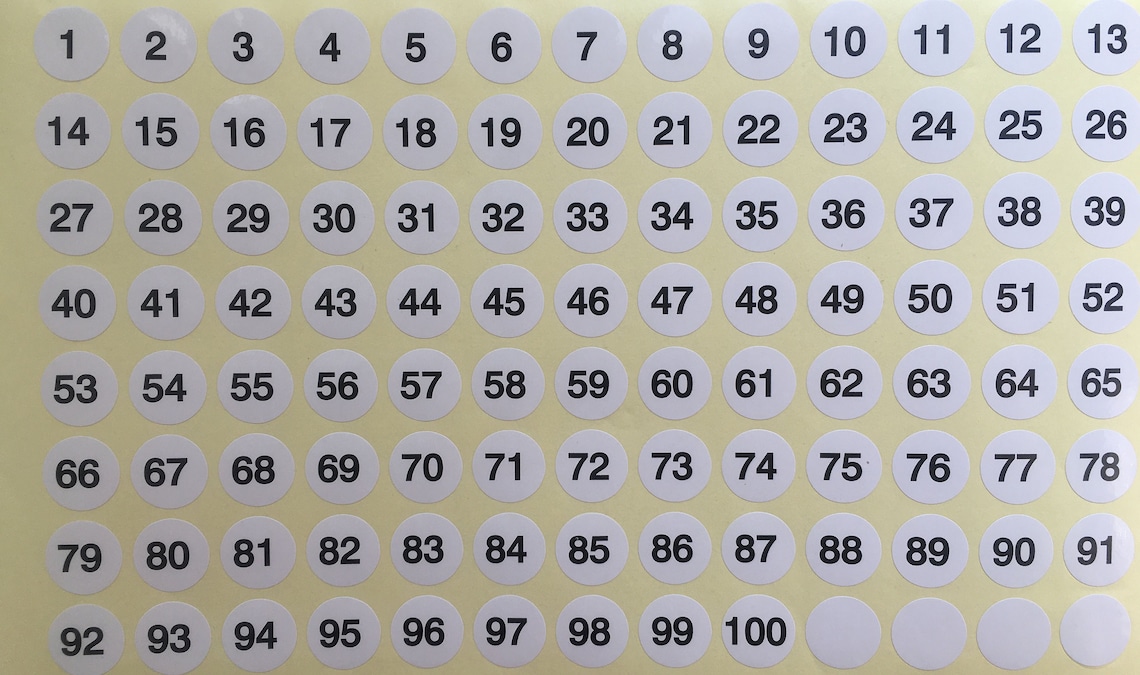 NUMBERS 1-100 Numbers Set Stickers Sequential,1/2"x1/2",round Labels ...