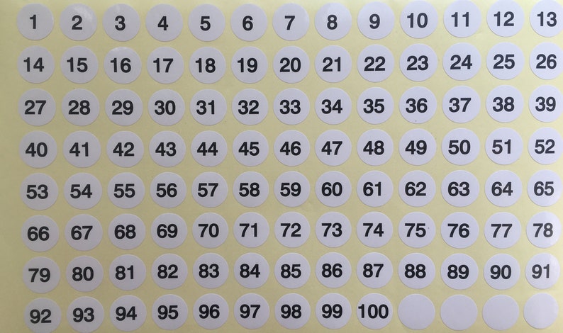 NUMBERS 1-100 Numbers Set Stickers Sequential,1/2"x1/2",round Labels ...