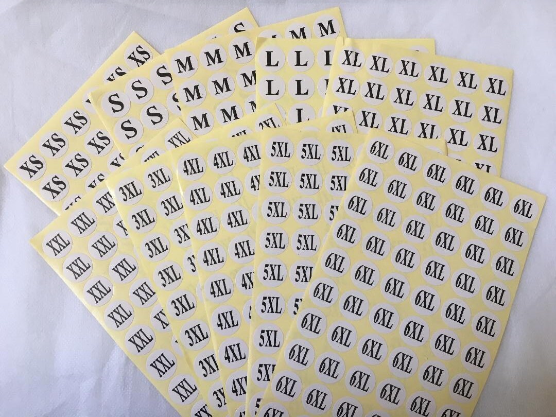 White Round Sticker Black Letter Round Sticker Clothing Size Sewing ...
