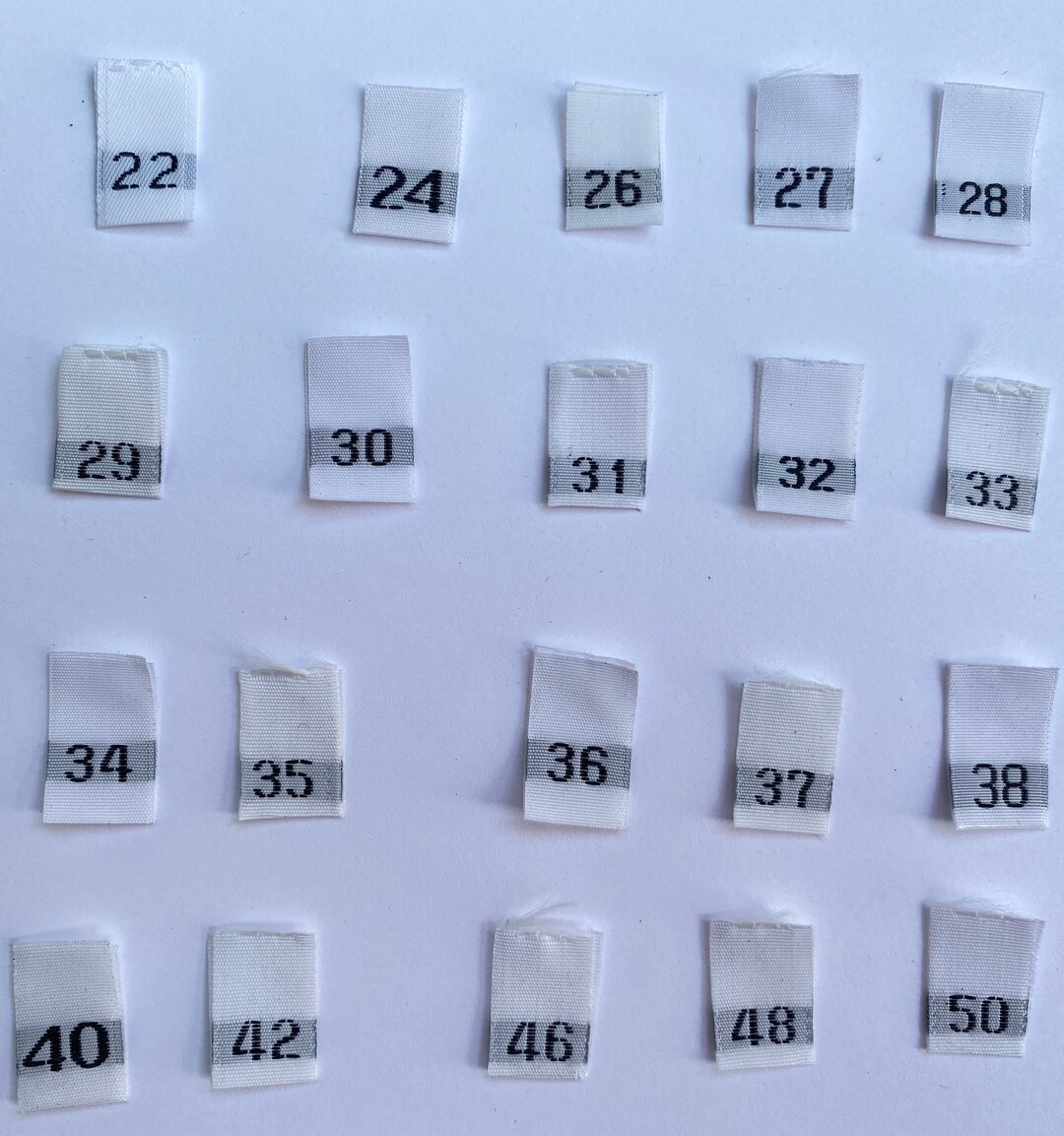 Numeral Clothing Labels Size Tabs Size Tags WHITE Woven Size Pips ...