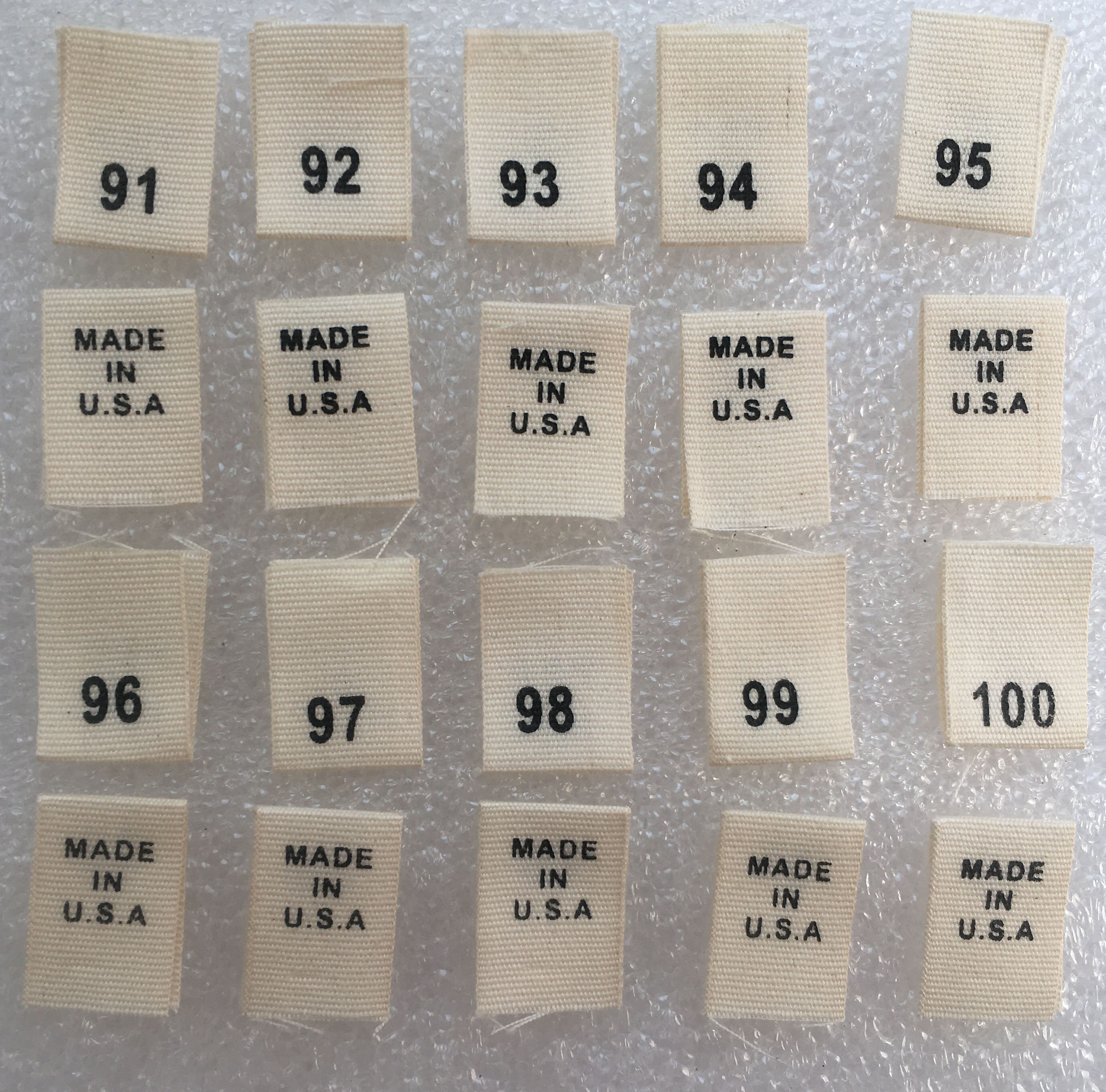 25 Print Size Labels White Number Sizes 81-100 Cotton Lable | Etsy