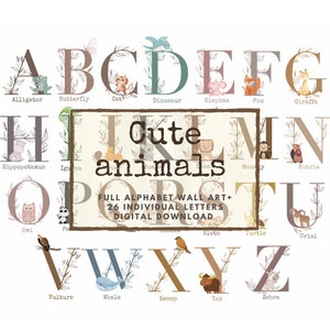 Cute Animals Alphabet| Letters With Animals| Educational Wall Art ...