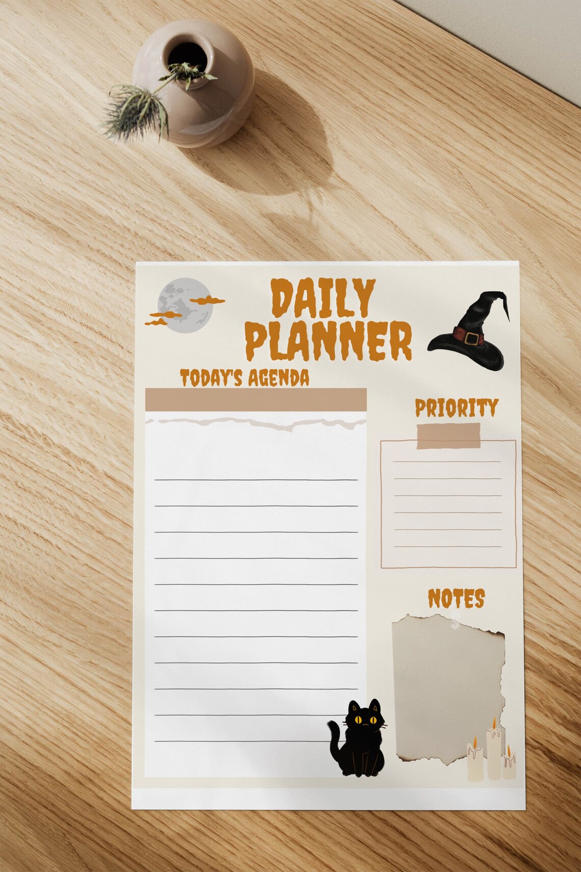 Printable Halloween Themed One Page Daily Planner| Digital One Page to ...