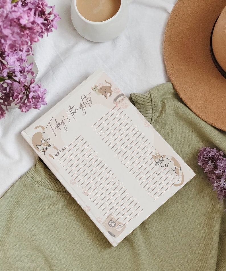 Printable Cat Themed One Page Daily Journal| Digital One Page Journal ...