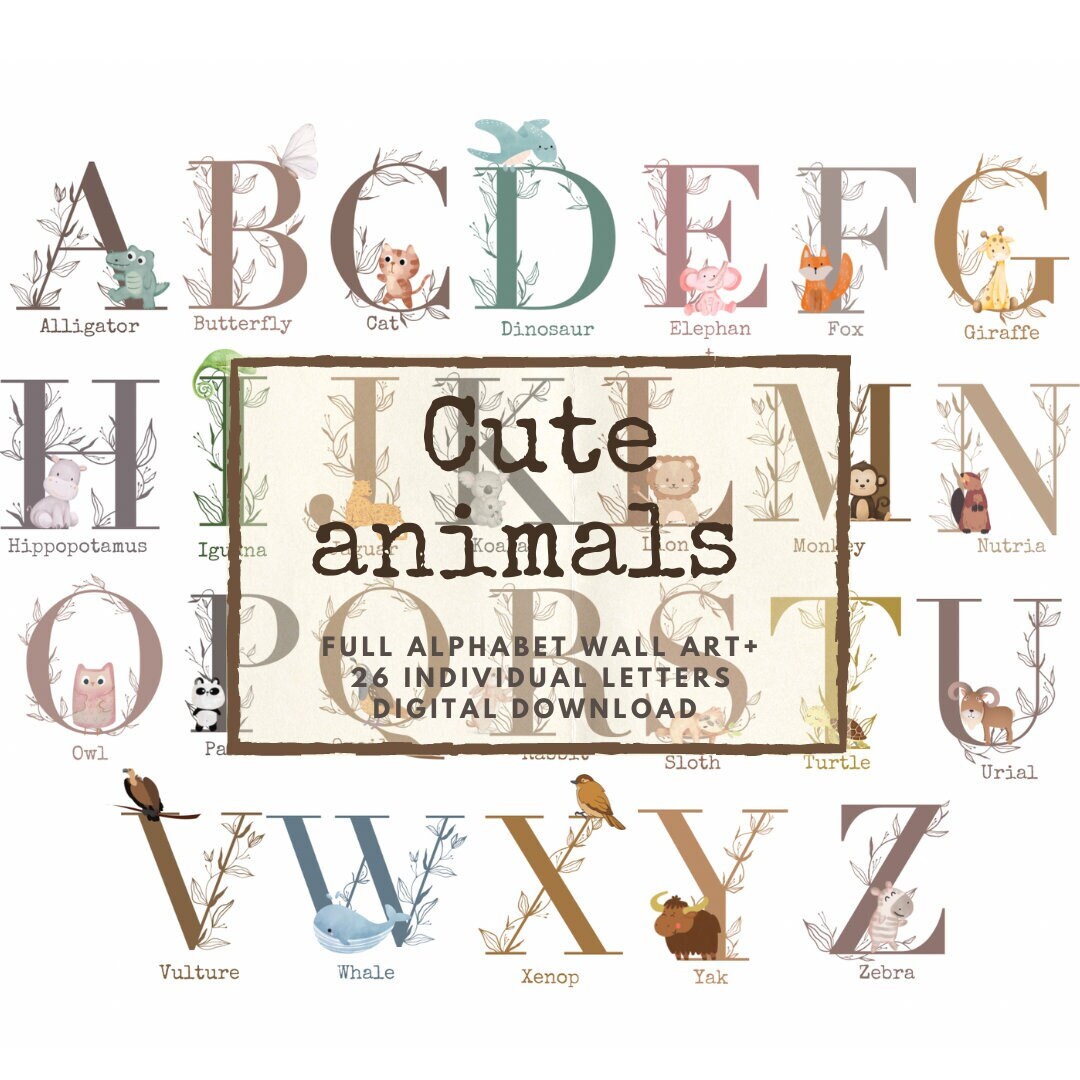 Cute Animals Alphabet| Letters With Animals| Educational Wall Art ...