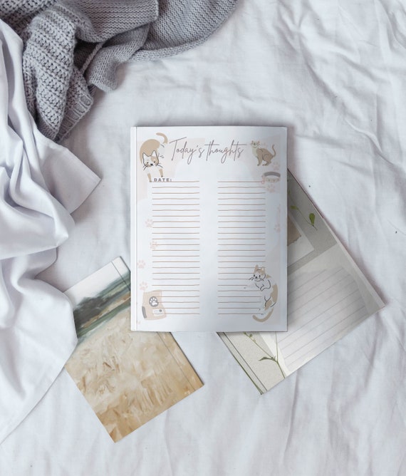 Printable Cat Themed One Page Daily Journal Digital One Page - Etsy