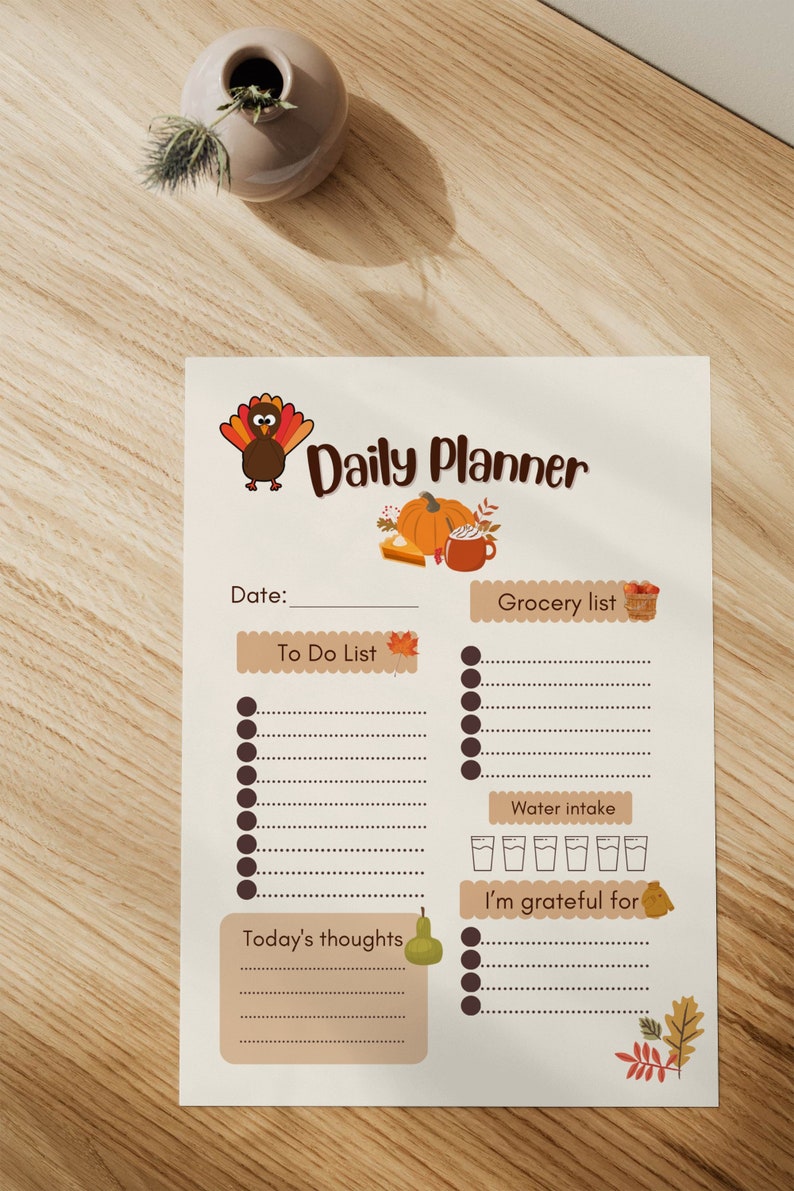 Printable Fall Themed One Page Daily Planner Digital One Page - Etsy