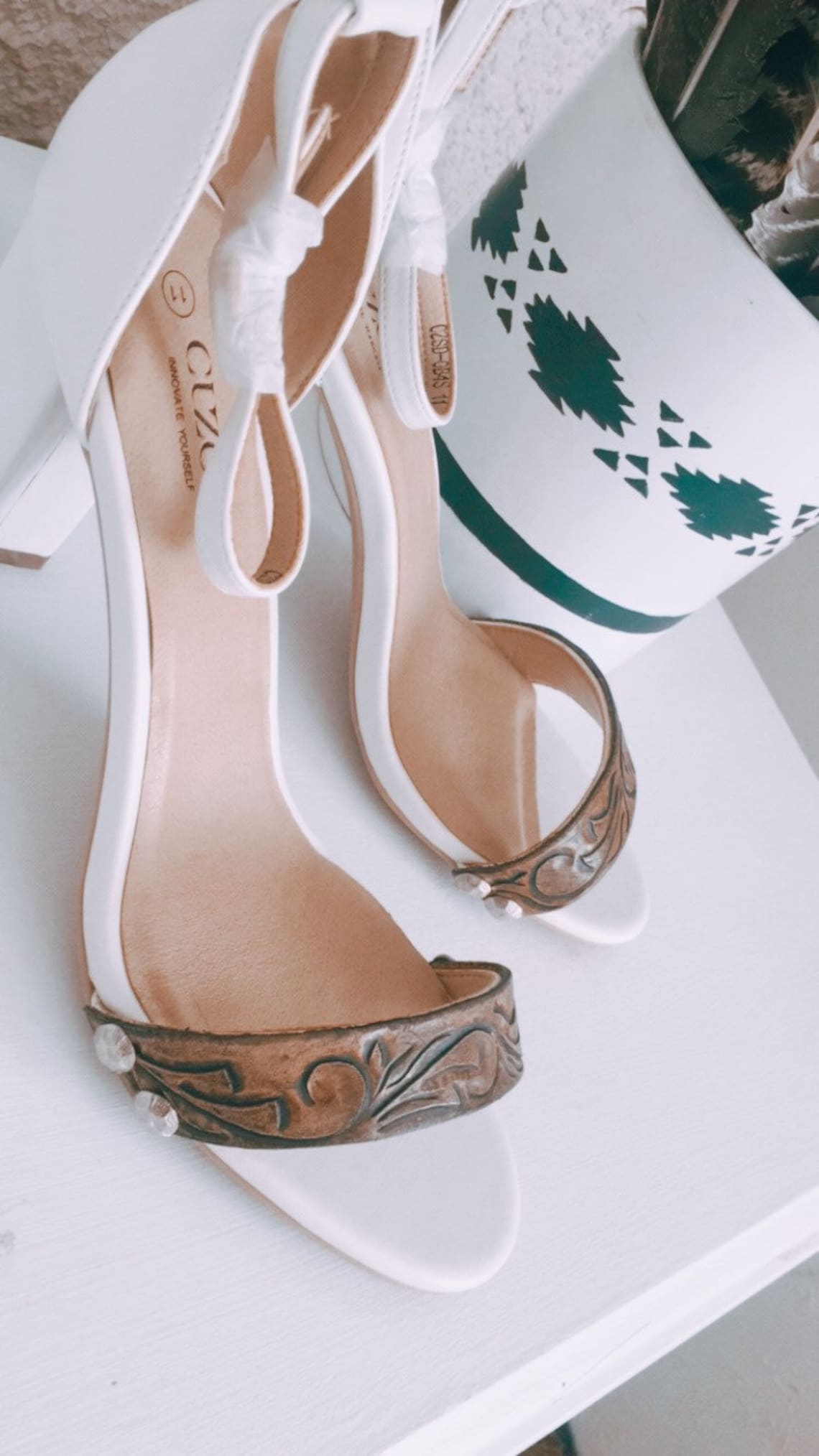 Tooled Leather Strap Western Sandal Heels - Etsy