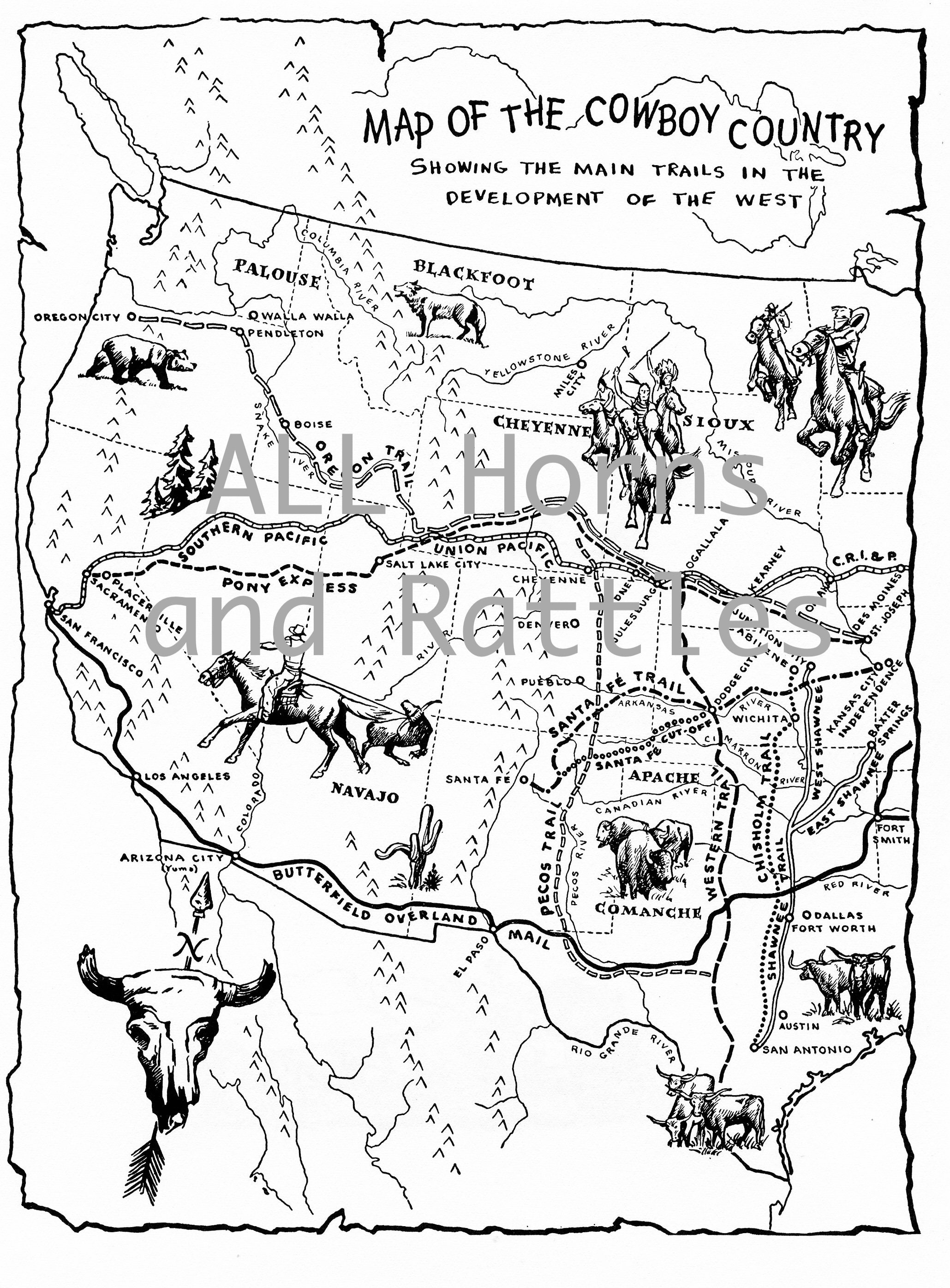 Cowboy Country Map - Etsy