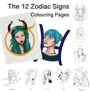 Zodiac Coloring Pages, 12 Zodiac Signs, Coloring Pages, Digital ...