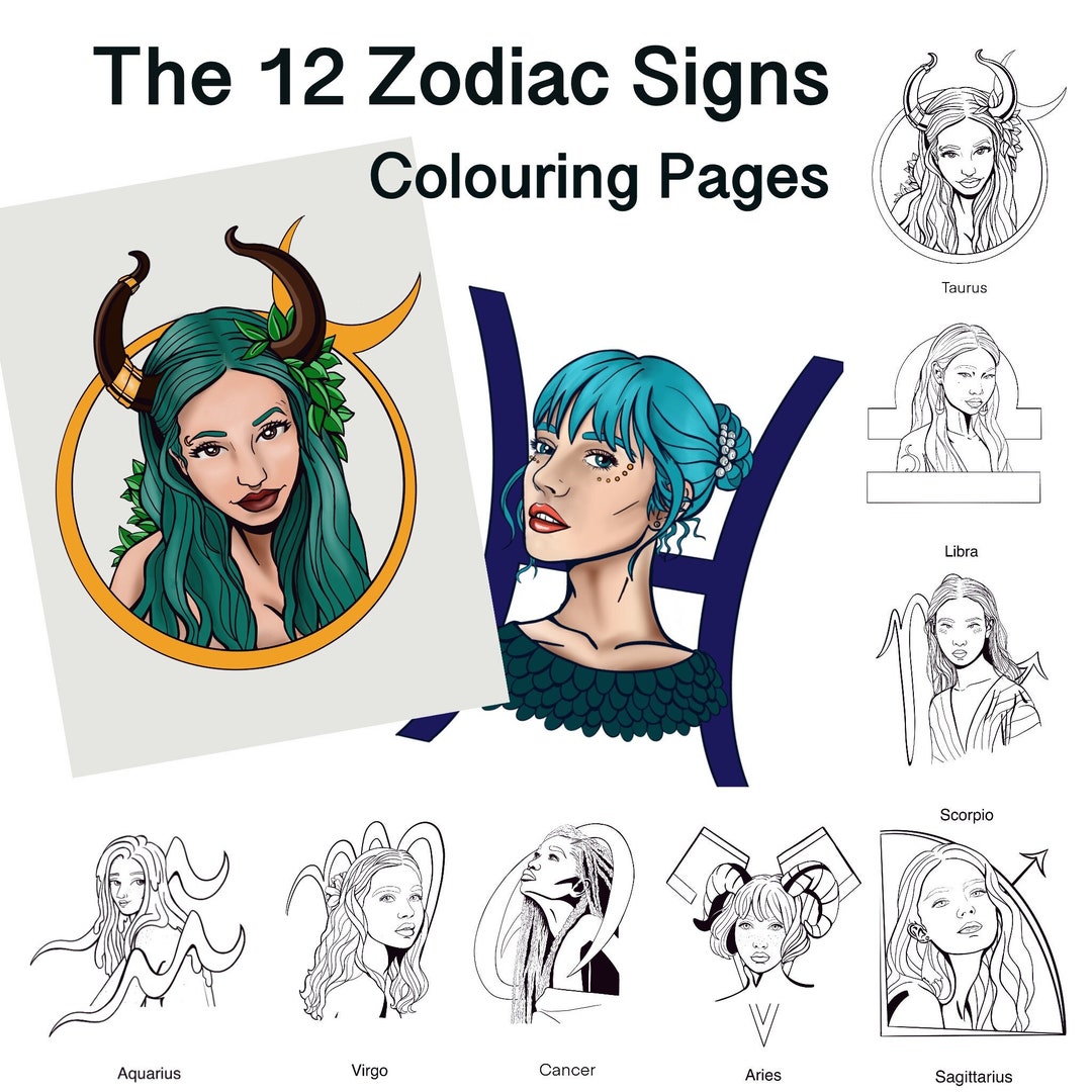 Zodiac Coloring Pages, 12 Zodiac Signs, Coloring Pages, Digital ...