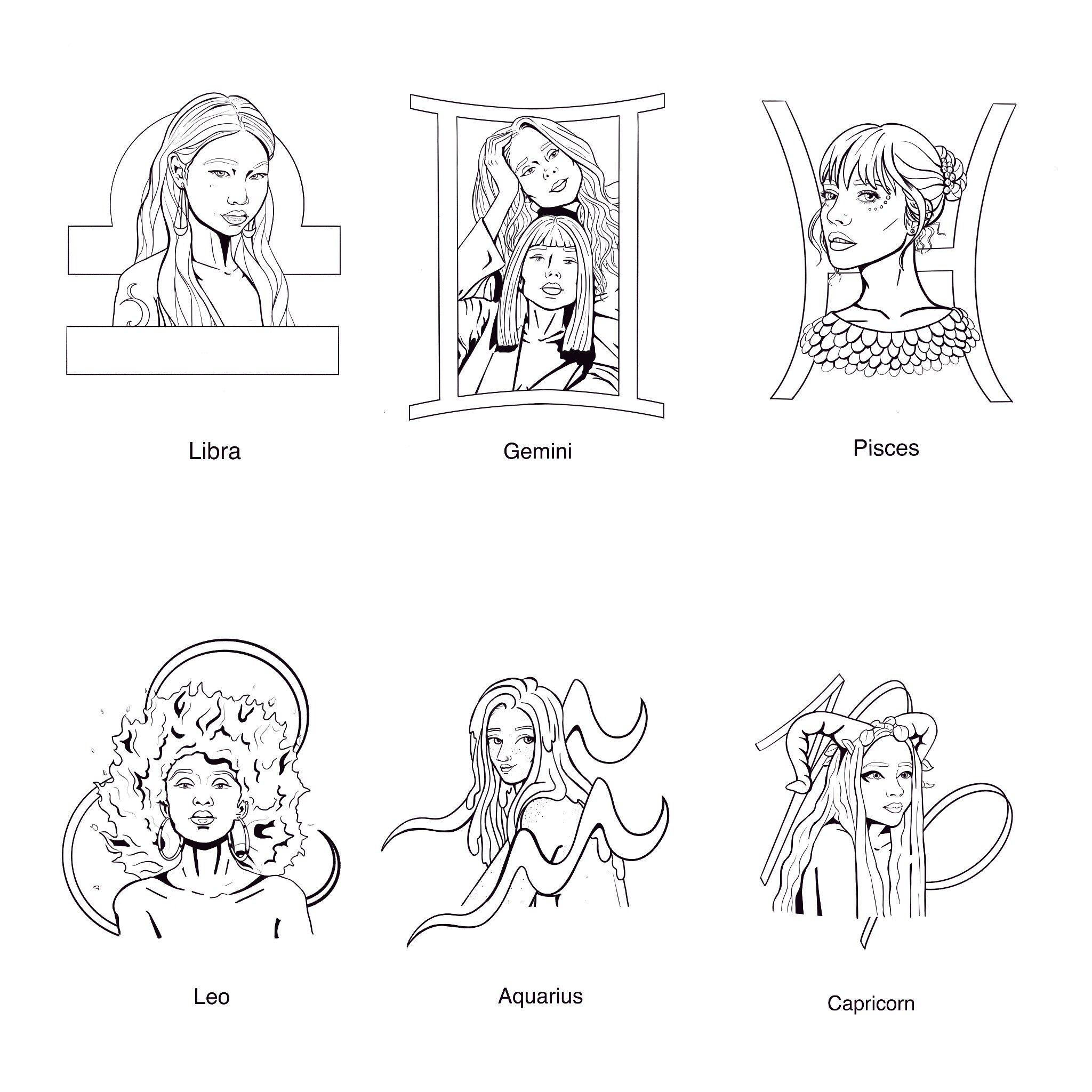 Zodiac Coloring Pages, 12 Zodiac Signs, Coloring Pages, Digital ...
