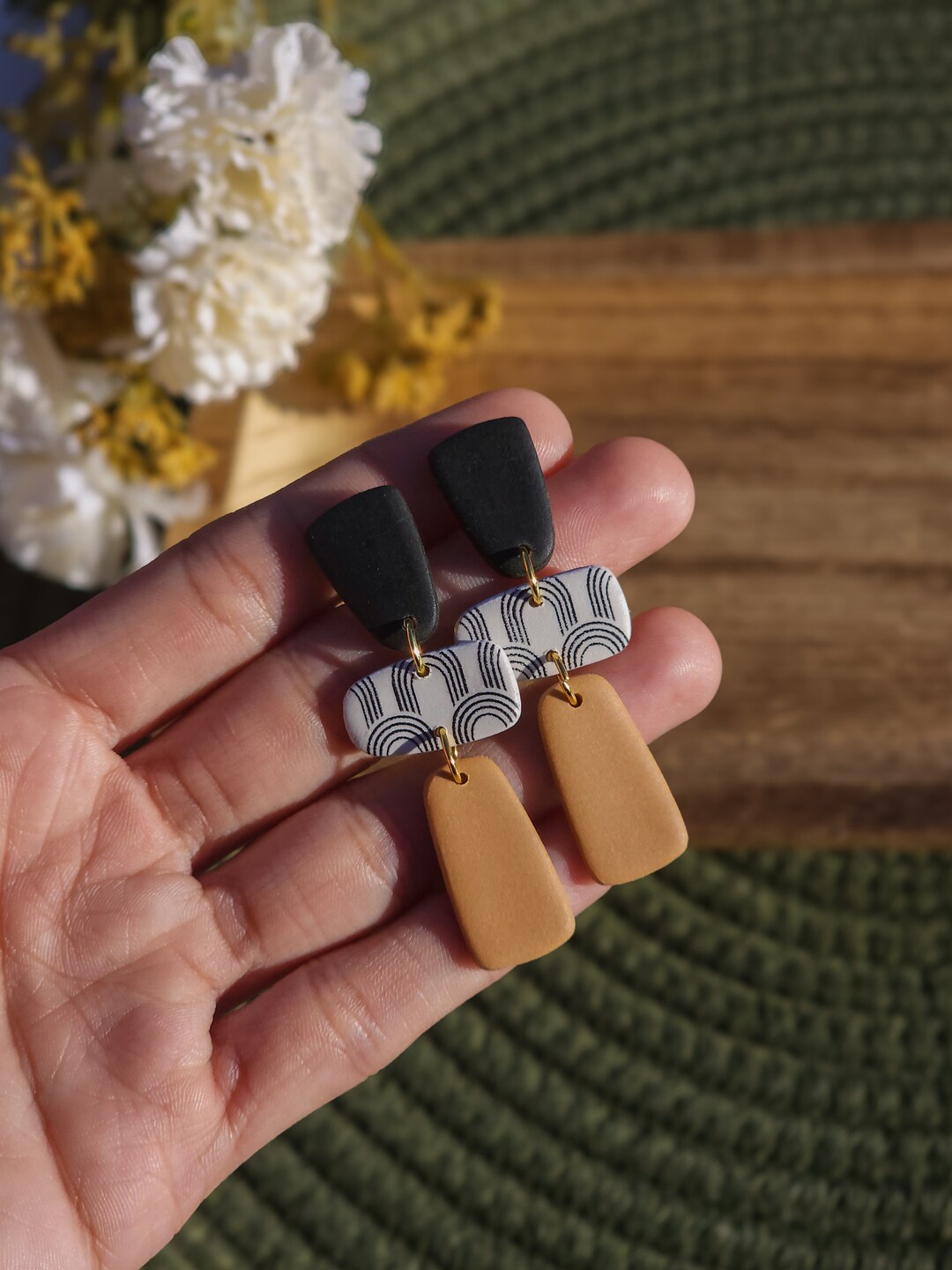 Emmy Arch Pattern Natural Color Palette Handmade Polymer Clay Dangle ...