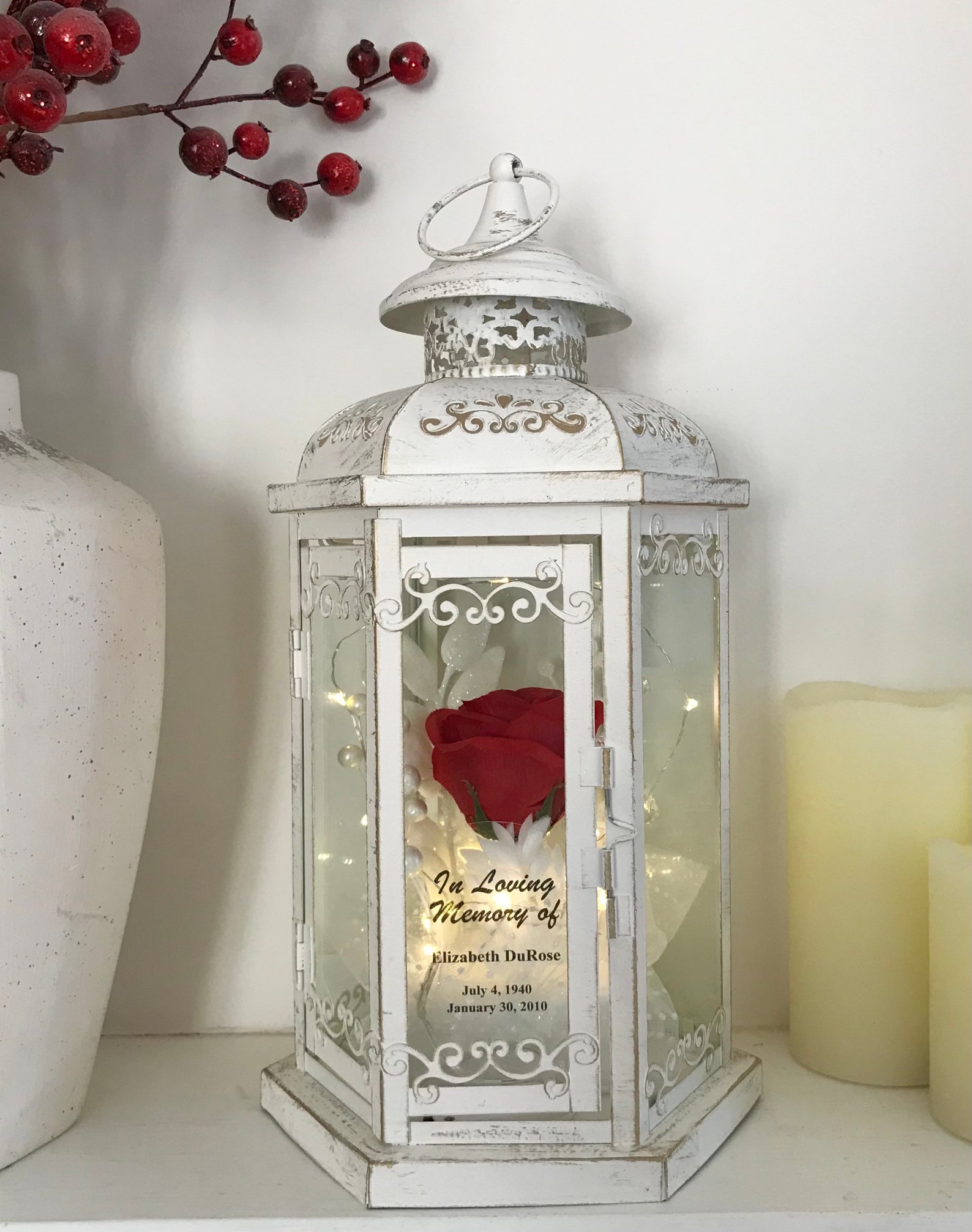 Red Rose Memorial Lantern in Memory Of Sympathy Gift Grief - Etsy
