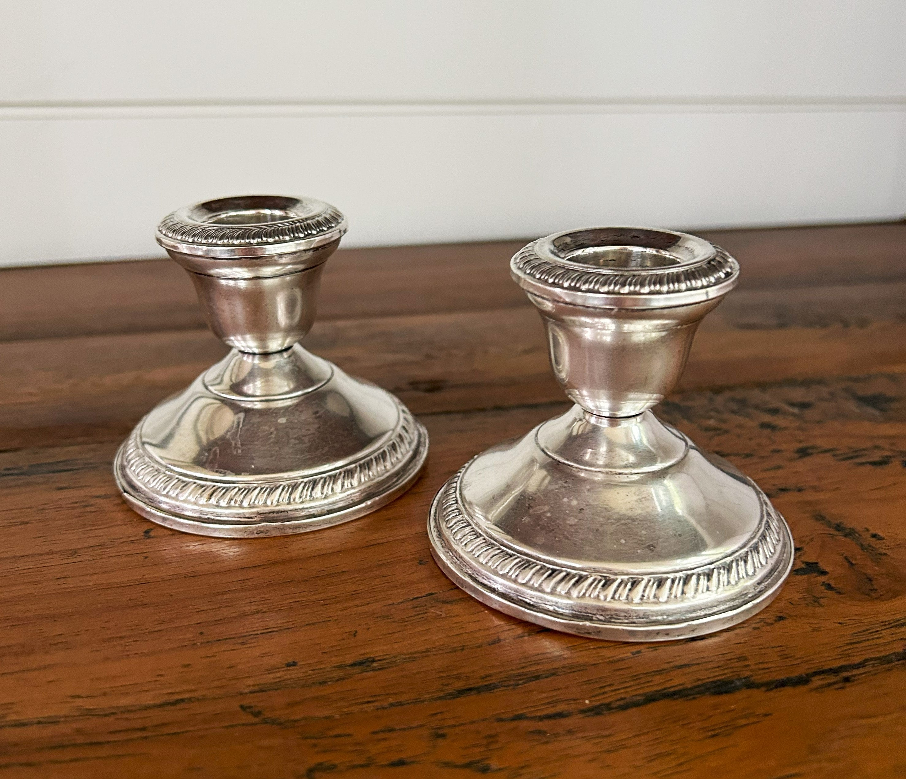 Vintage Sterling Silver Candlestick Holders Pair 2 Crown Weighted ...