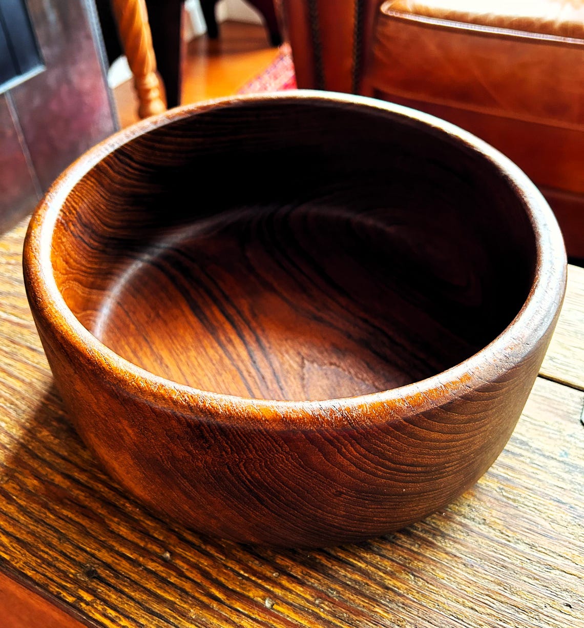 Hand Turned Teak Wood Bowl. Solid Wood Bowl. Vintage Wood Bowl. MCM ...