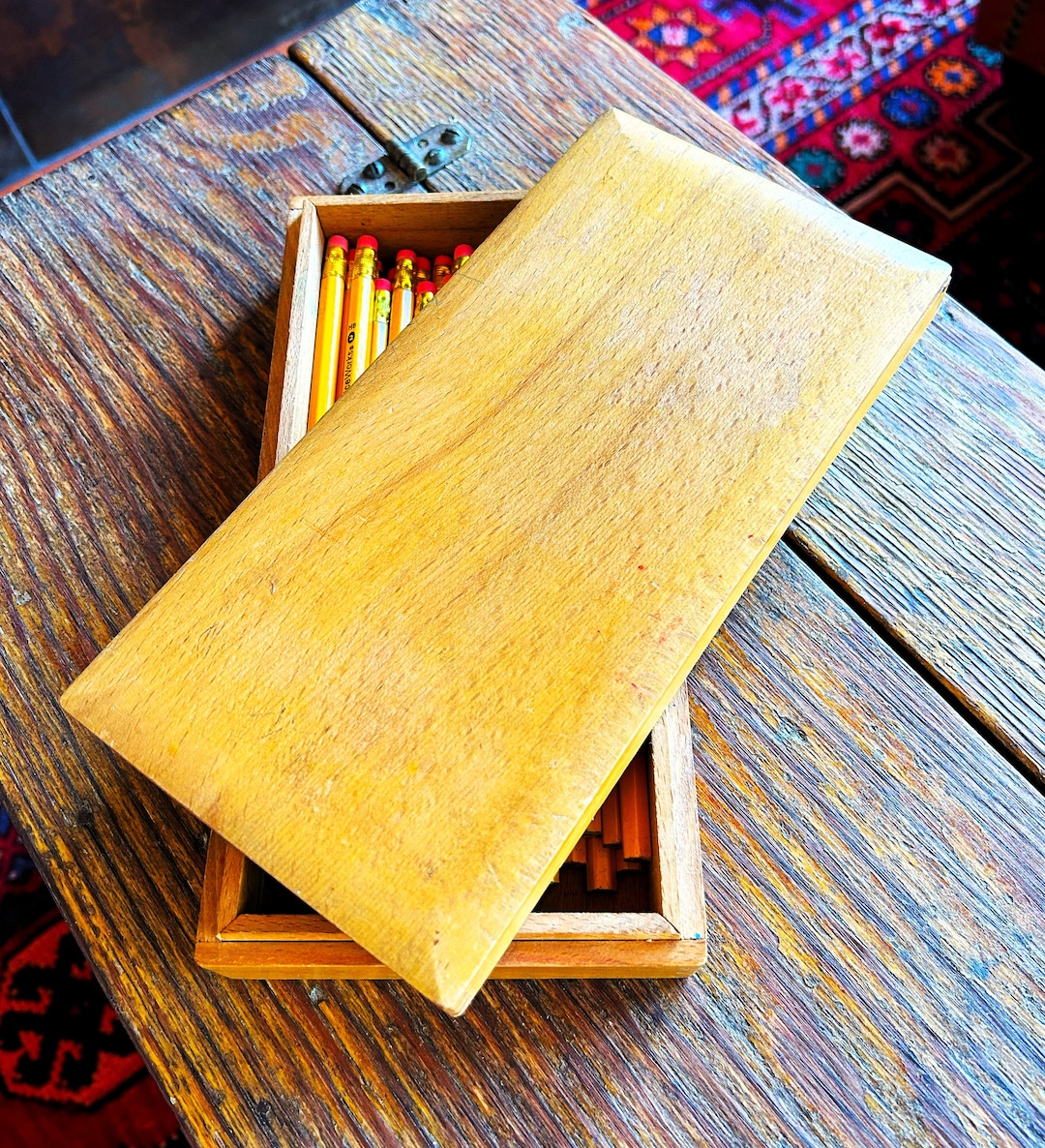 Vintage Pencil Box. Antique Wood Lidded Pencil Box. Dovetailed Lidded ...