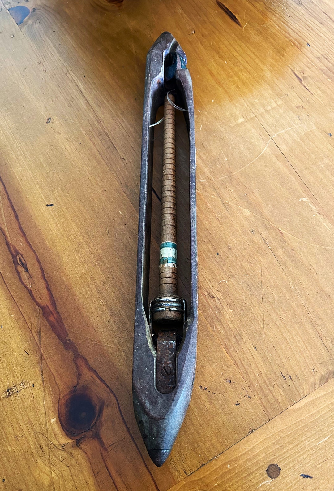 Vintage Rare Wooden Cotton Mill Boat Loom Weaving Flying Shuttle 18.5 ...
