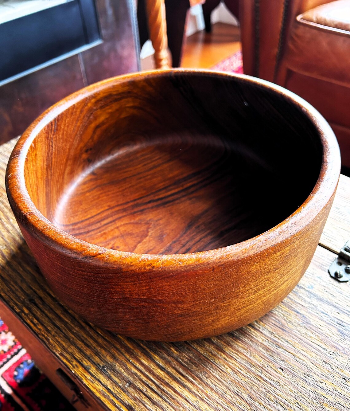 Hand Turned Teak Wood Bowl. Solid Wood Bowl. Vintage Wood Bowl. MCM ...