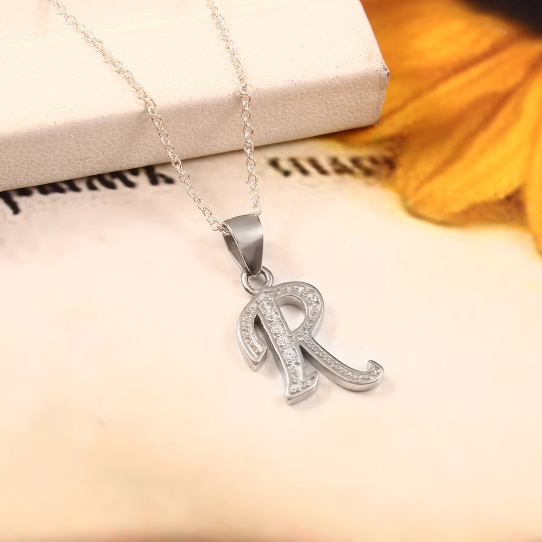 Diamond Initial Necklace: 14k Solid Gold "r" Letter Pendant - Etsy