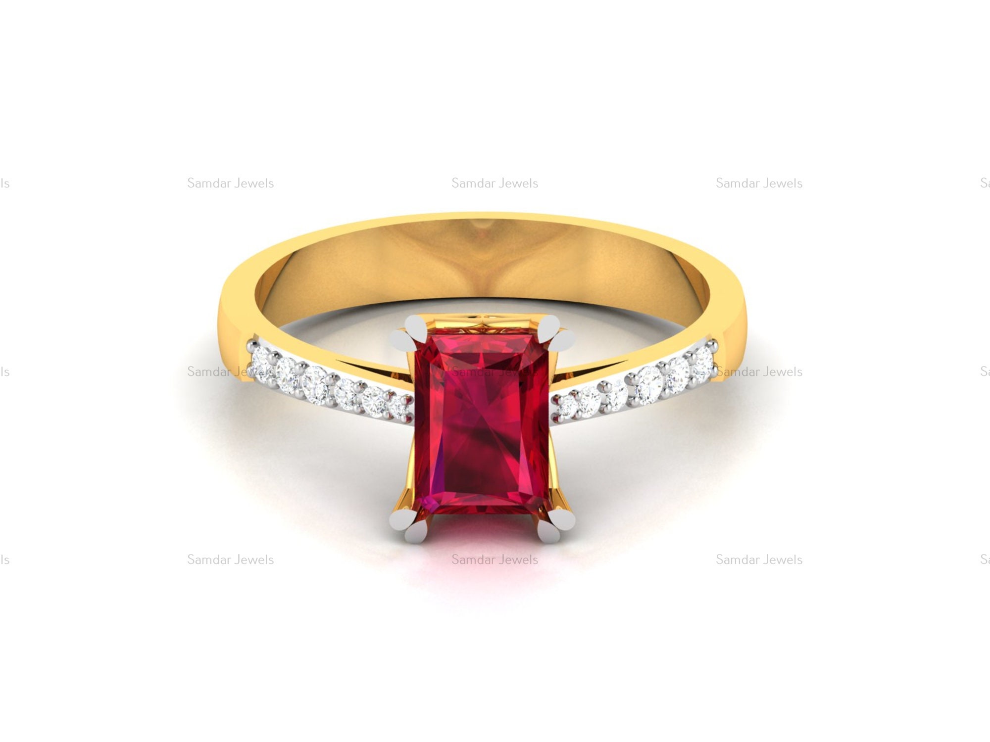 Emerald Cut Ruby Ring 14k Gold Ruby Ring Antique Claw Prong - Etsy