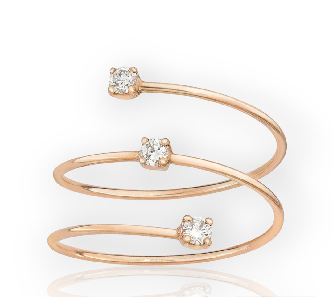 Three Stone Ring Wrap Spiral Swirl Diamond Ring for Women Minimalist ...