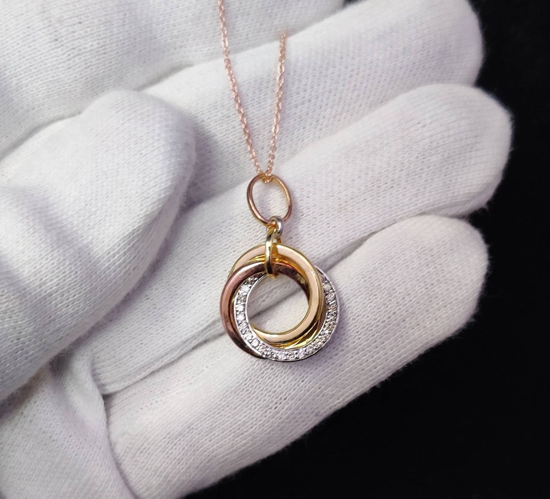 Triple Ring Necklace 14k Solid Gold Diamond Pendant Necklace - Etsy