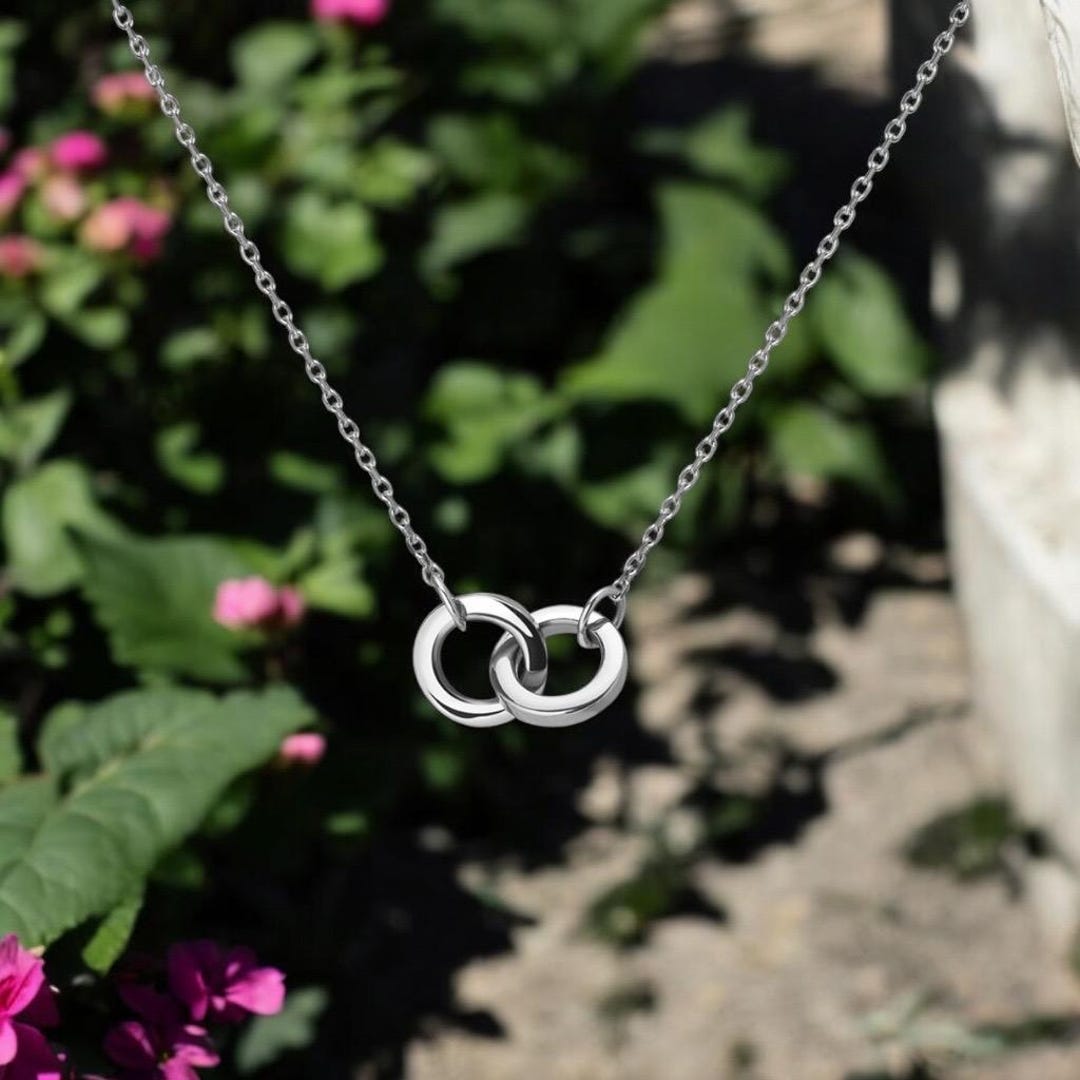 14k Gold Interlocking Rings Necklace | Two Circle Pendant for Couples ...