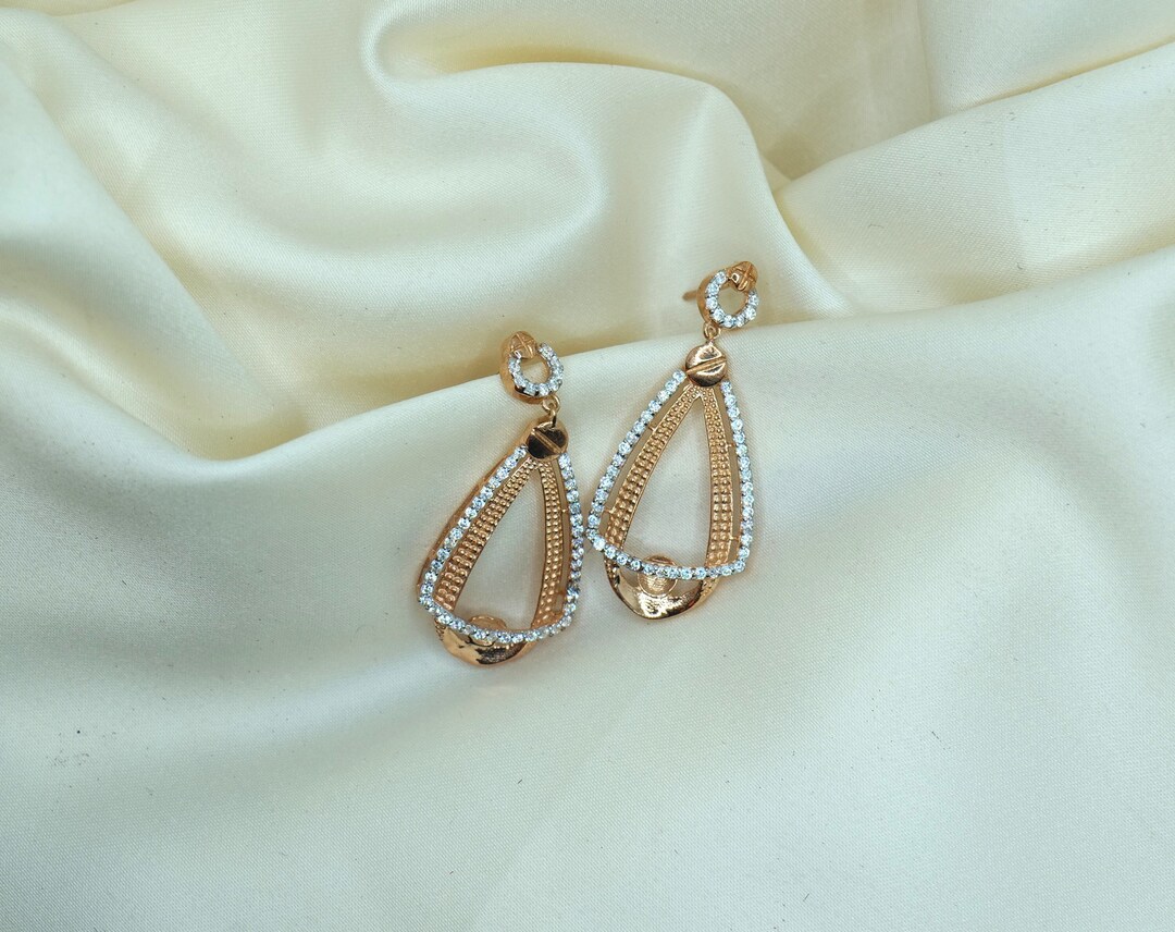 Dangle Earrings for Women, 14K Rose Gold Dangles With Natural Diamonds ...