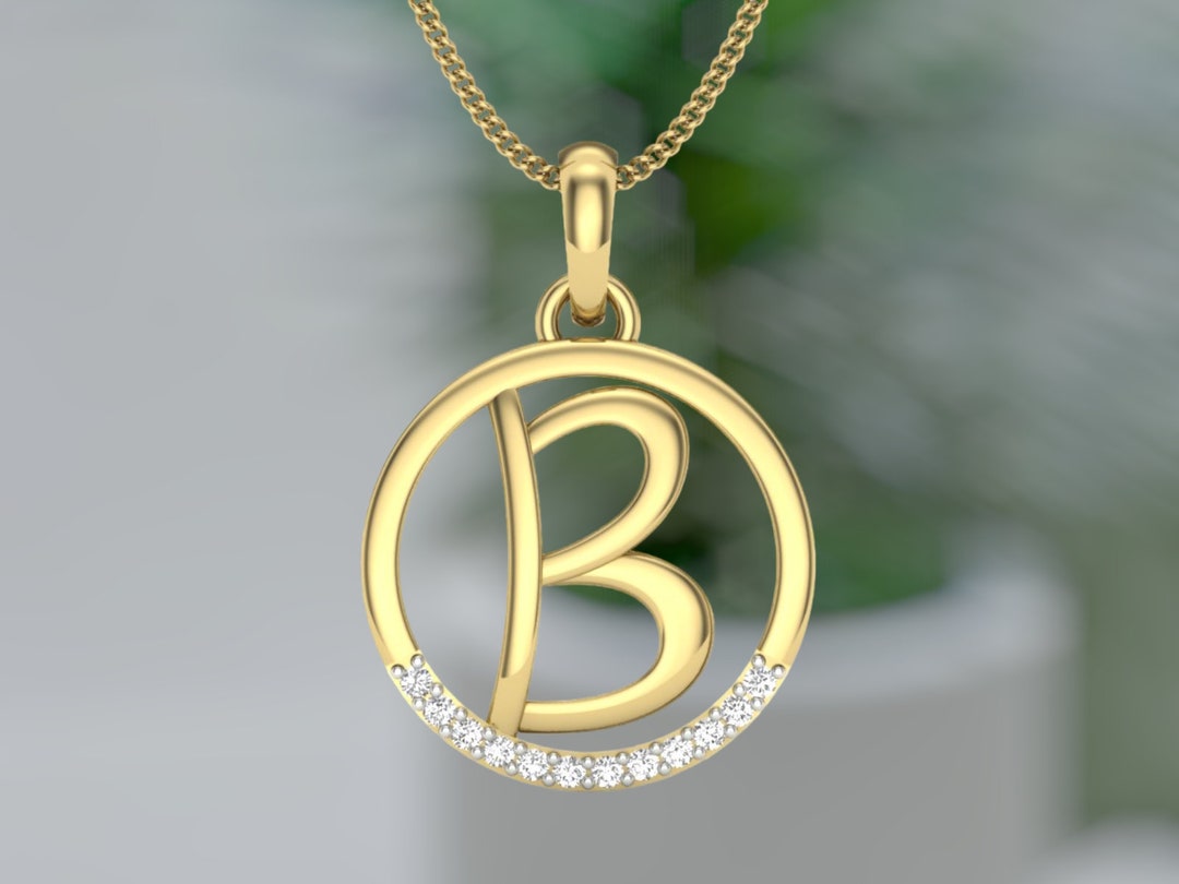 B Letter Necklace 14k Solid Gold and Natural Diamonds B - Etsy
