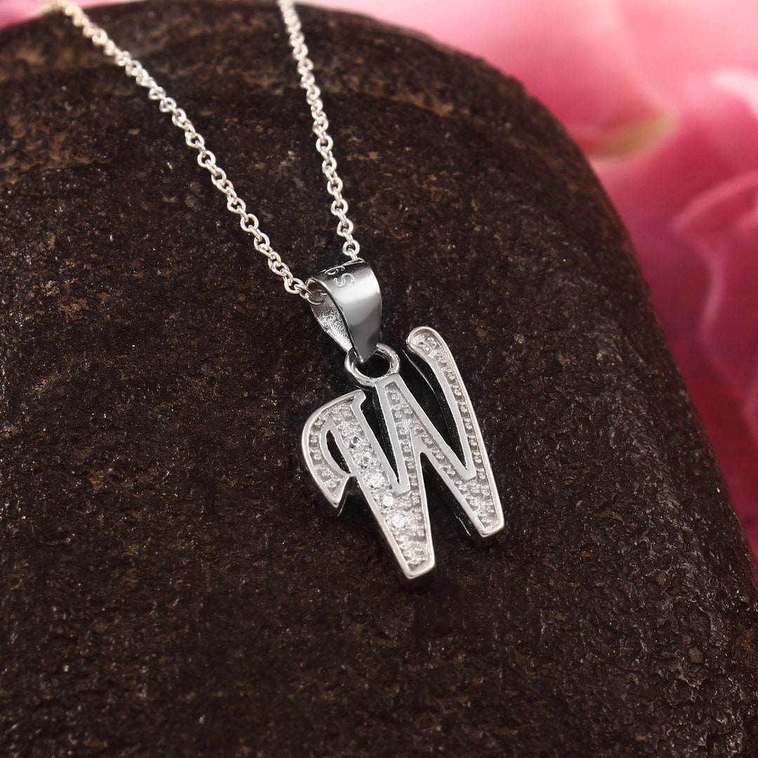 W Diamond Pendant Initial Necklace Gold Locket, Personalized Letter ...