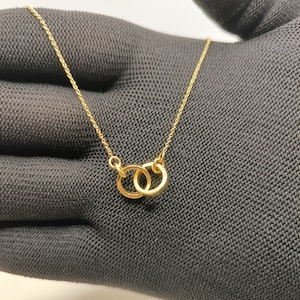 14k Gold Interlocking Rings Necklace | Two Circle Pendant for Couples ...