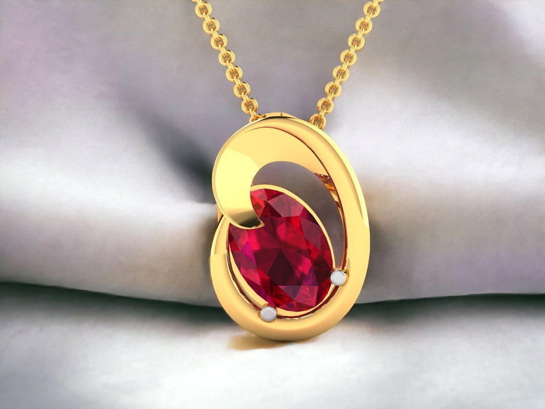 Lab Made Ruby Link Chain Necklace, 14k Solid Gold Lab Made Oval Ruby 18 ...
