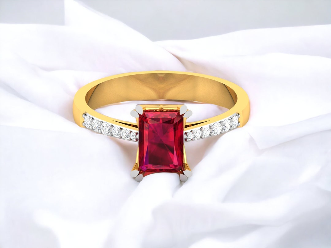 Emerald Cut Ruby Ring 14K Gold Ruby Ring Statement Jewelry - Etsy