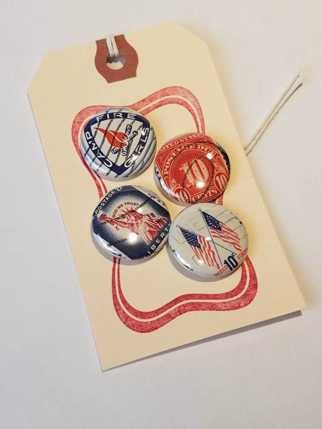 Vintage Paper Pinback 1 Inch Buttons Red White and Blue - Etsy