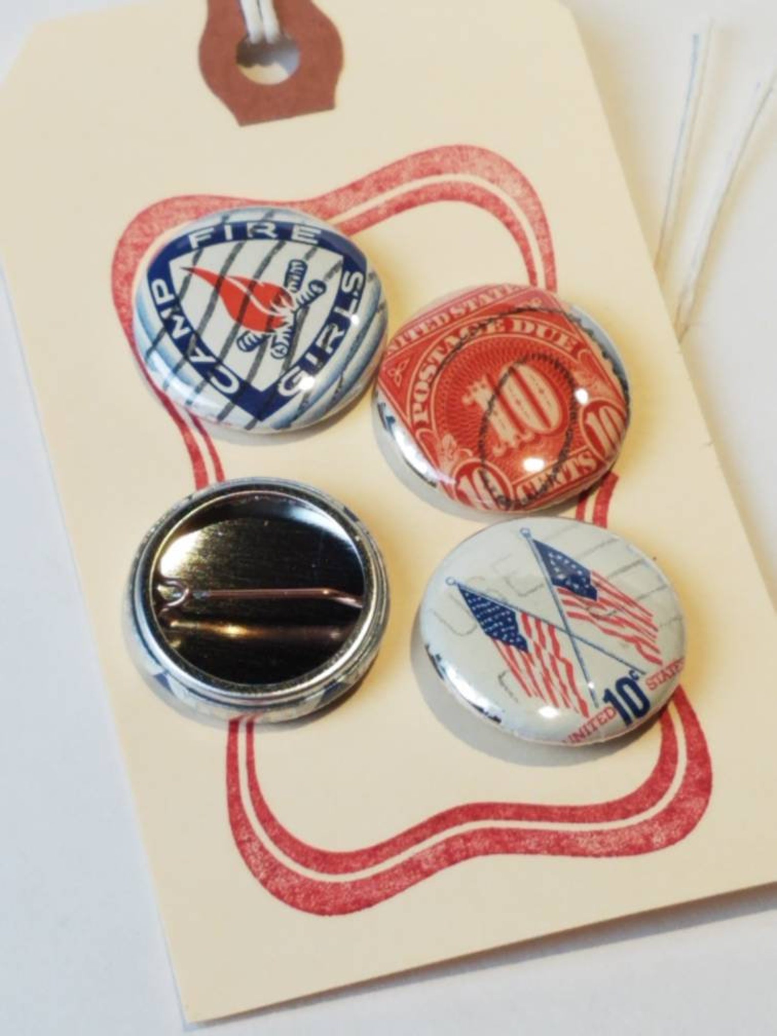 Vintage Paper Pinback 1 Inch Buttons Red White and Blue - Etsy