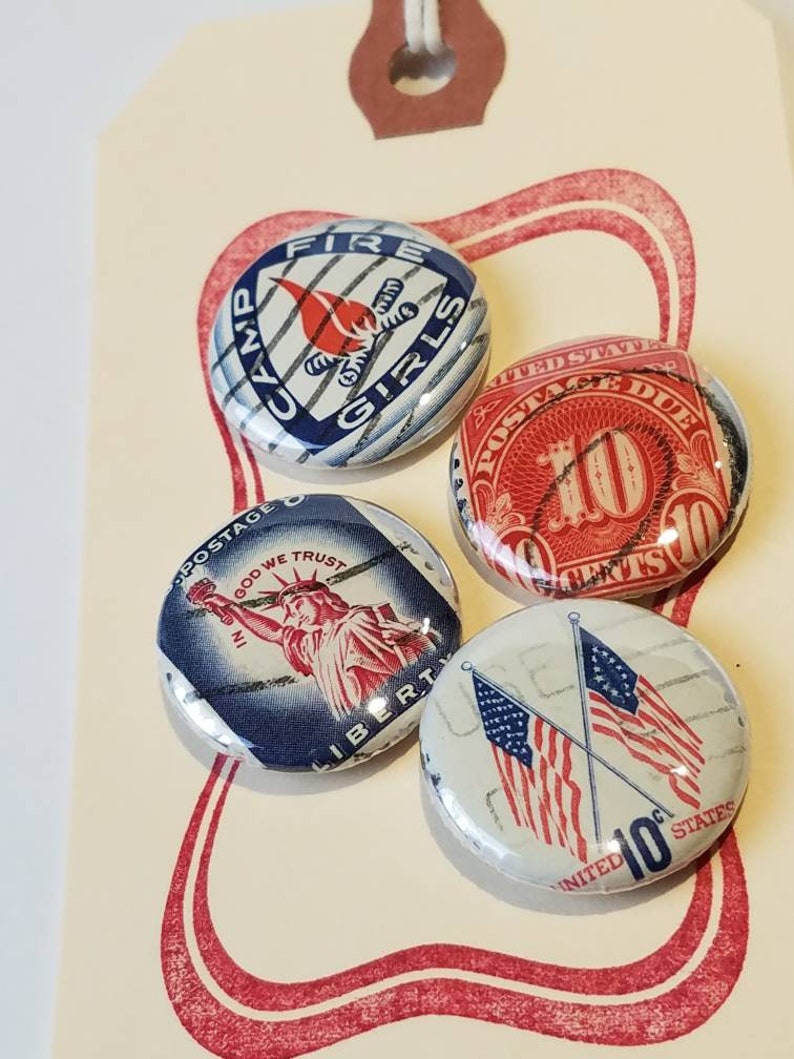 Vintage Paper Pinback 1 Inch Buttons Red White and Blue - Etsy
