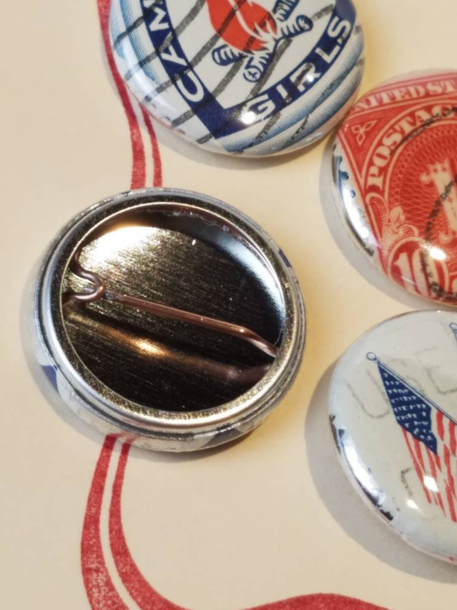 Vintage Paper Pinback 1 Inch Buttons Red White and Blue - Etsy