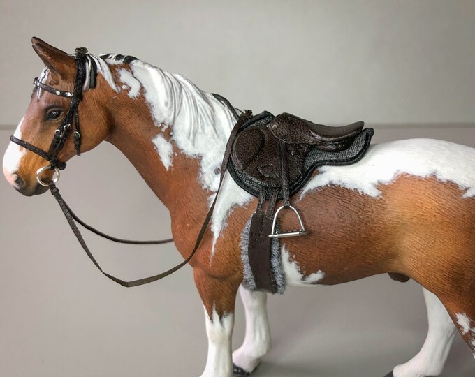 Brown and Gray Leather English Tack Set for Schleich Horses - Etsy
