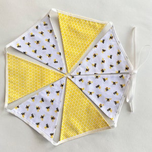 Bee Happy, Bee Honey Themed Fabric Bunting, 7 Flags Yellow Double Sided ...