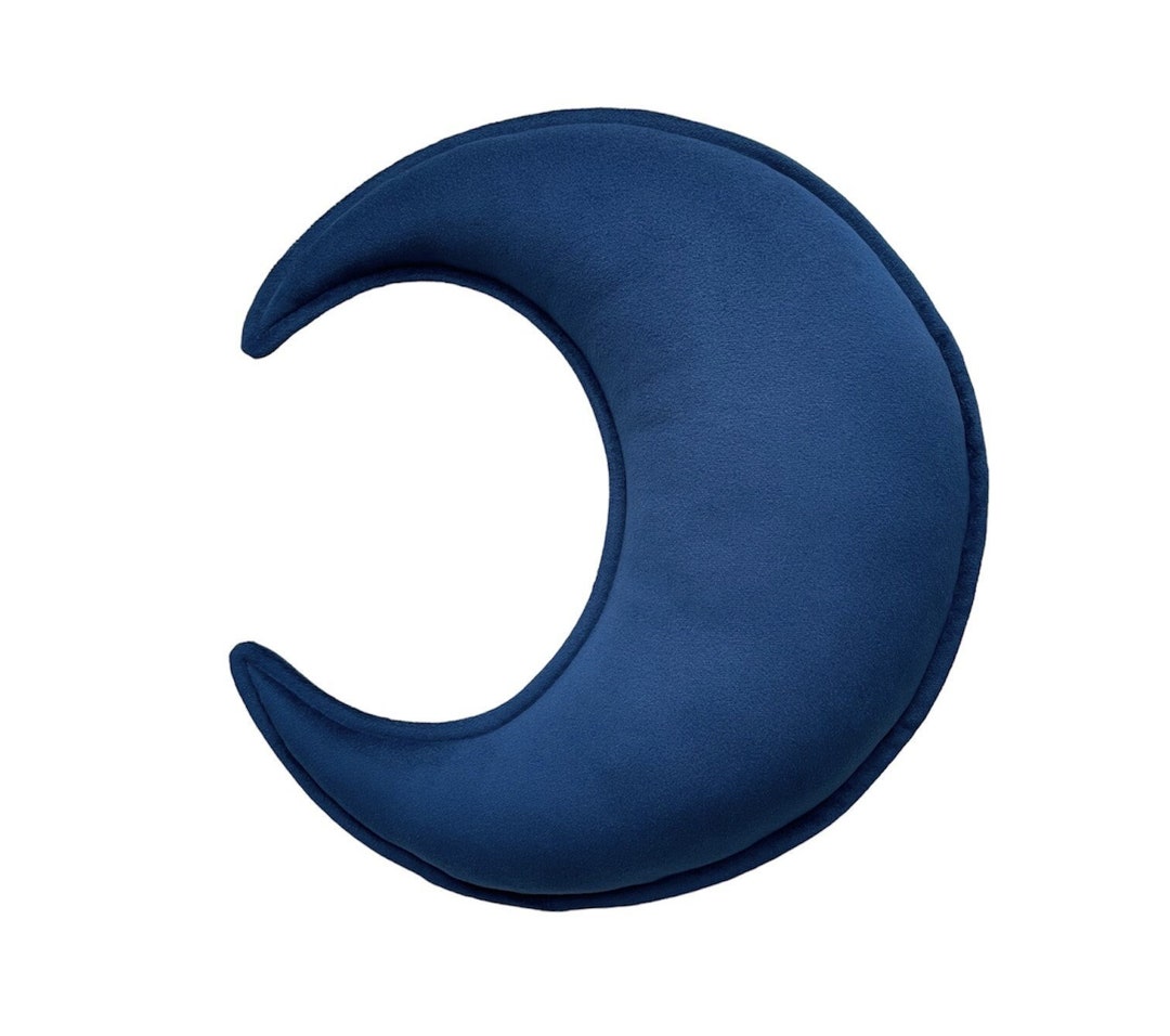 Navy Blue Velvet Crescent Moon Shaped Cushion Celestial Elegance Throw ...