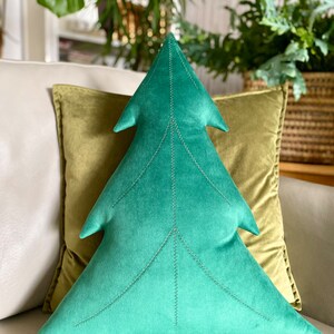 Pine Tree Shaped Cushion, Christmas Tree Pillow, Emerald Green Throw ...