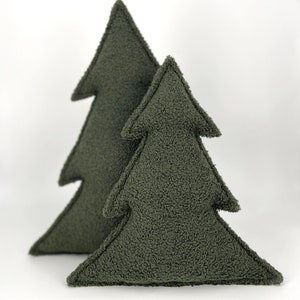 White Dark Green Boucle Pine Christmas Tree Cushion Festive Decor Xmas ...